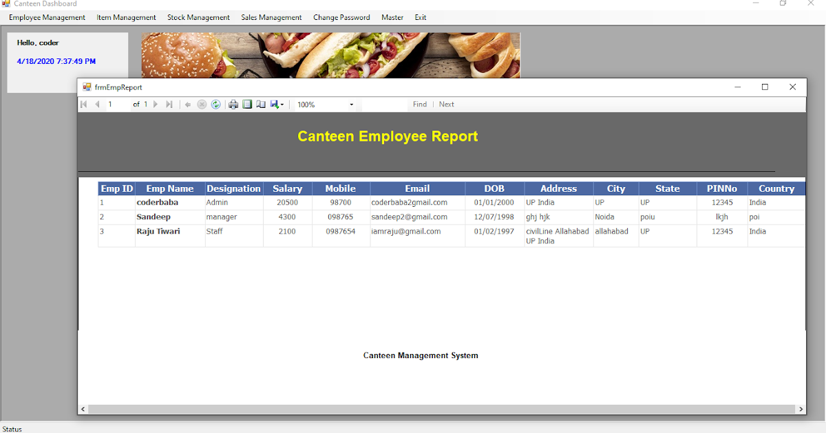 Canteen Management System Project in VB.NET with MS SQL Server Database ...
