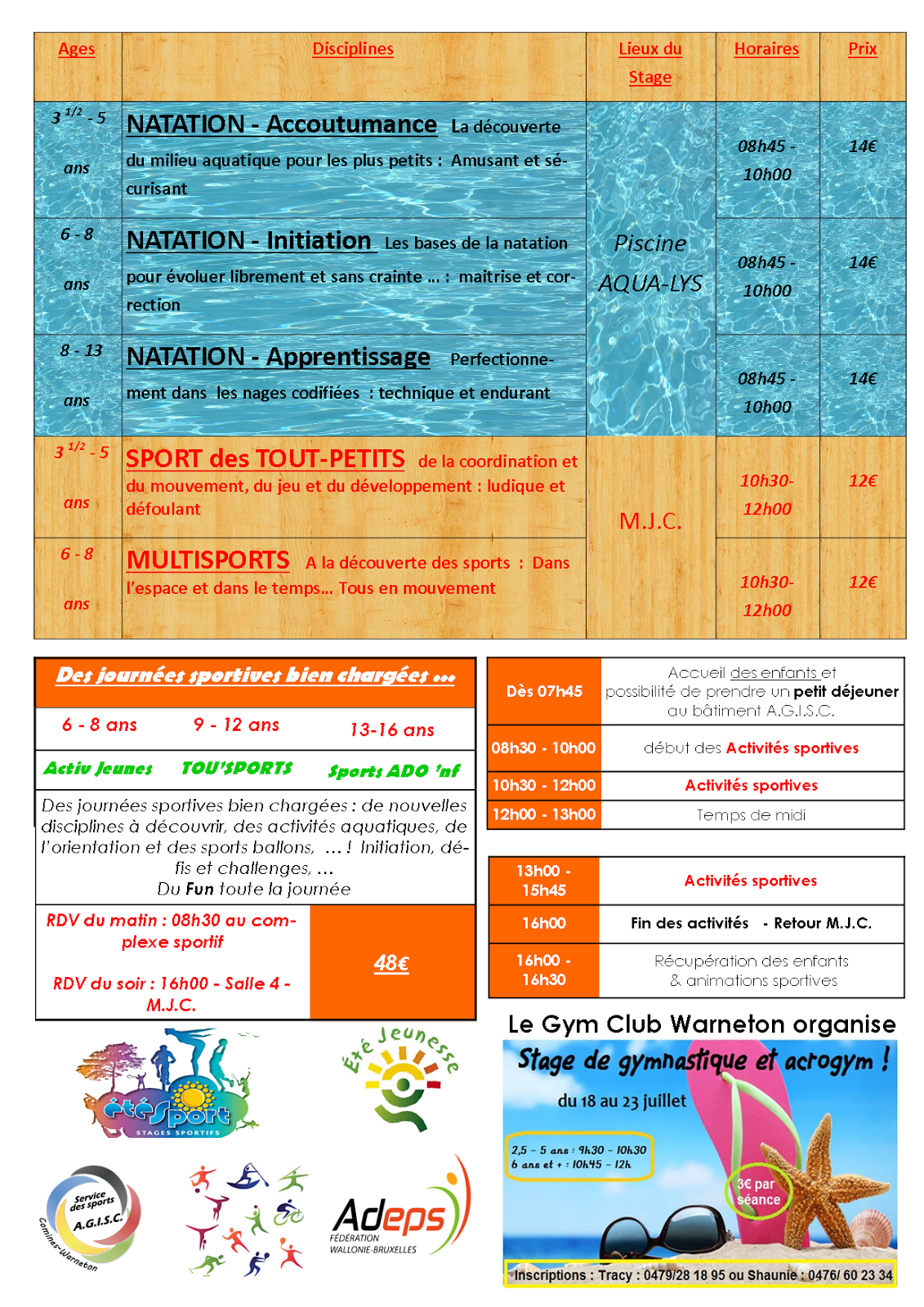 info: Stage sportif d'été 2016 - Stage au centre ADEPS d’Engreux