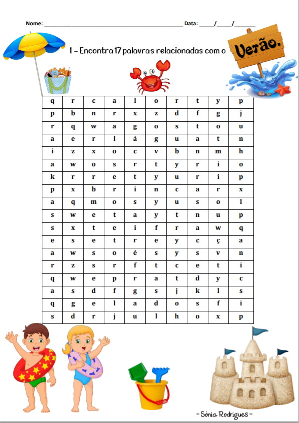 Coisas que gosto de partilhar: Sopa de letras com a palavra Verão
