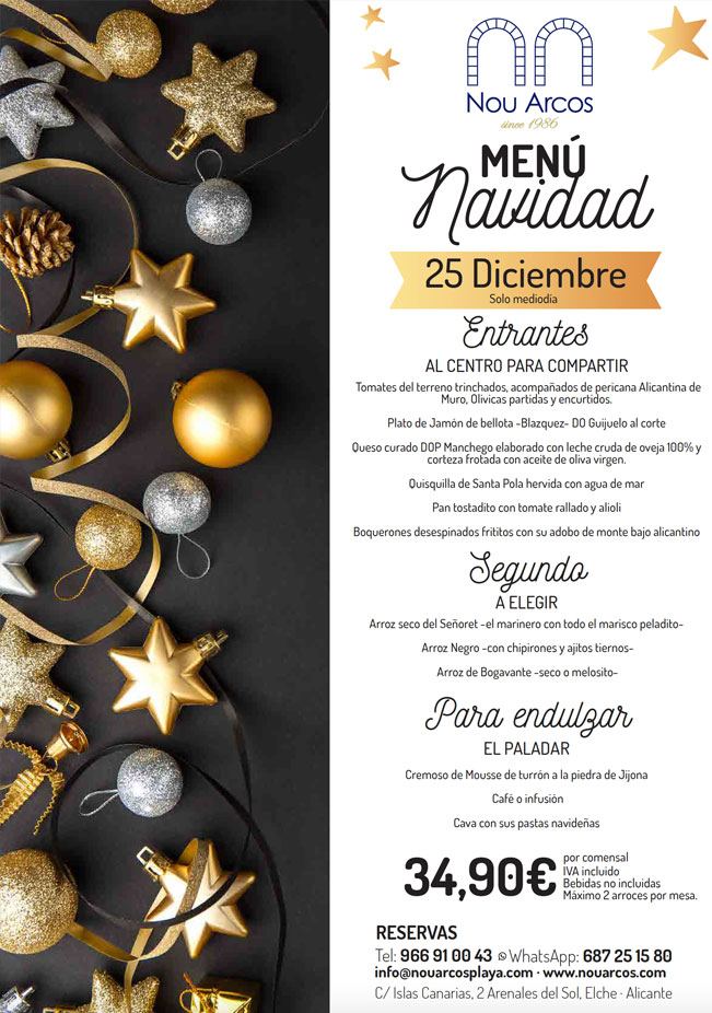 Menú de Navidad 2021-2022 Restaurante Nou Arcos, Elche, Alicante ...