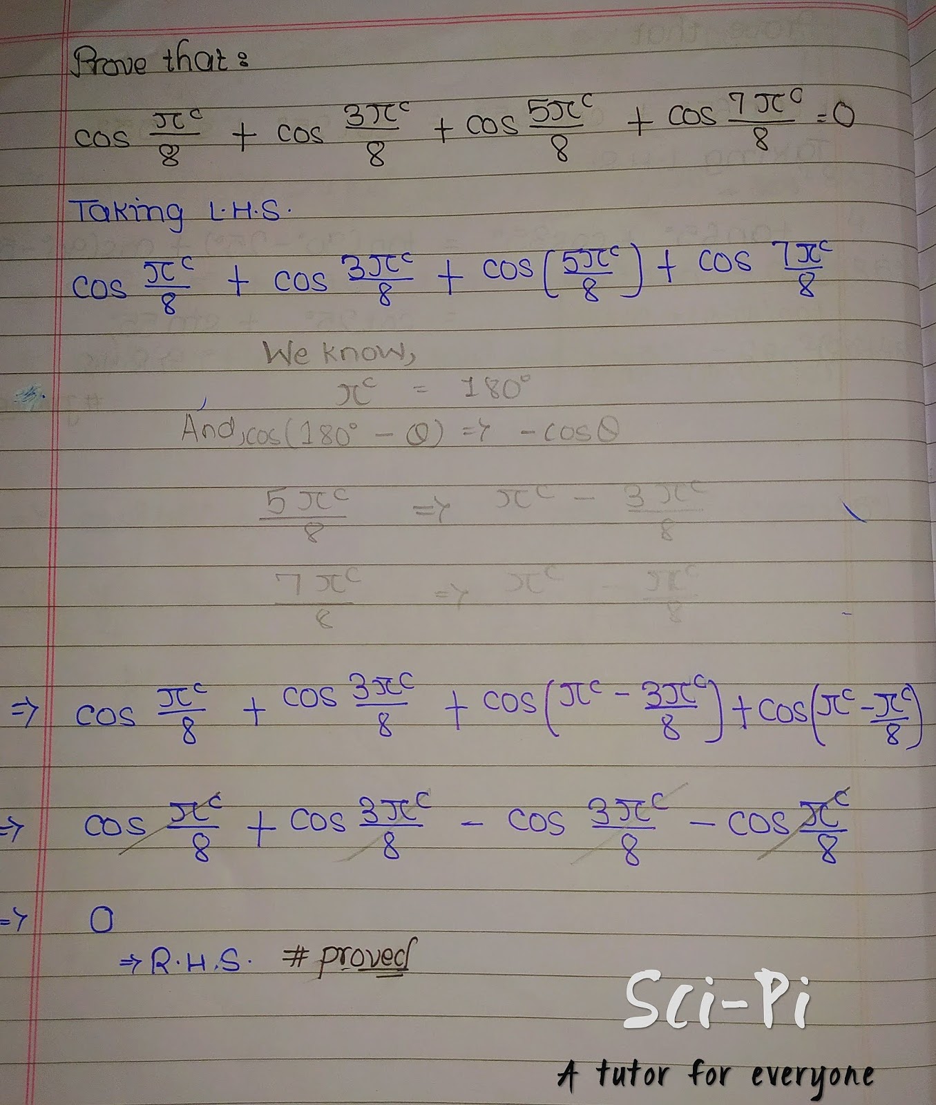 cos π/8 + cos 3π/8 + cos 5π/8 + cos 7π/8 = 0 | Prove 1 Trigonometric ...