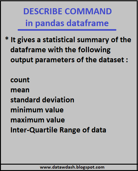 data-w-dash: describe command pandas python