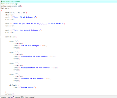 Create Simple Calculator using C++ Programming language