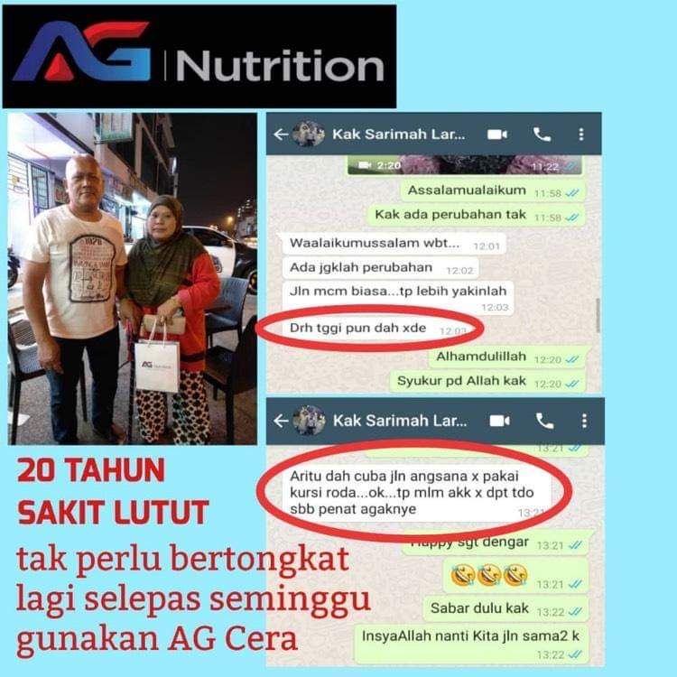 AG CERA | AG NUTRITION: Testimoni AG Cera Sakit Lutut dan Slip Disc