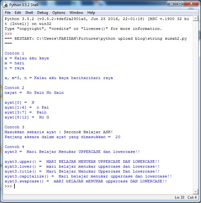 SAINS KOMPUTER & ASAS SAINS KOMPUTER: ASK T2 : PYTHON : Manipulasi String