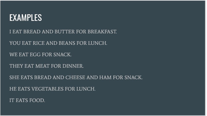 Teacher.Carol.Botan: LESSON 1: ACTION VERBS: TO EAT