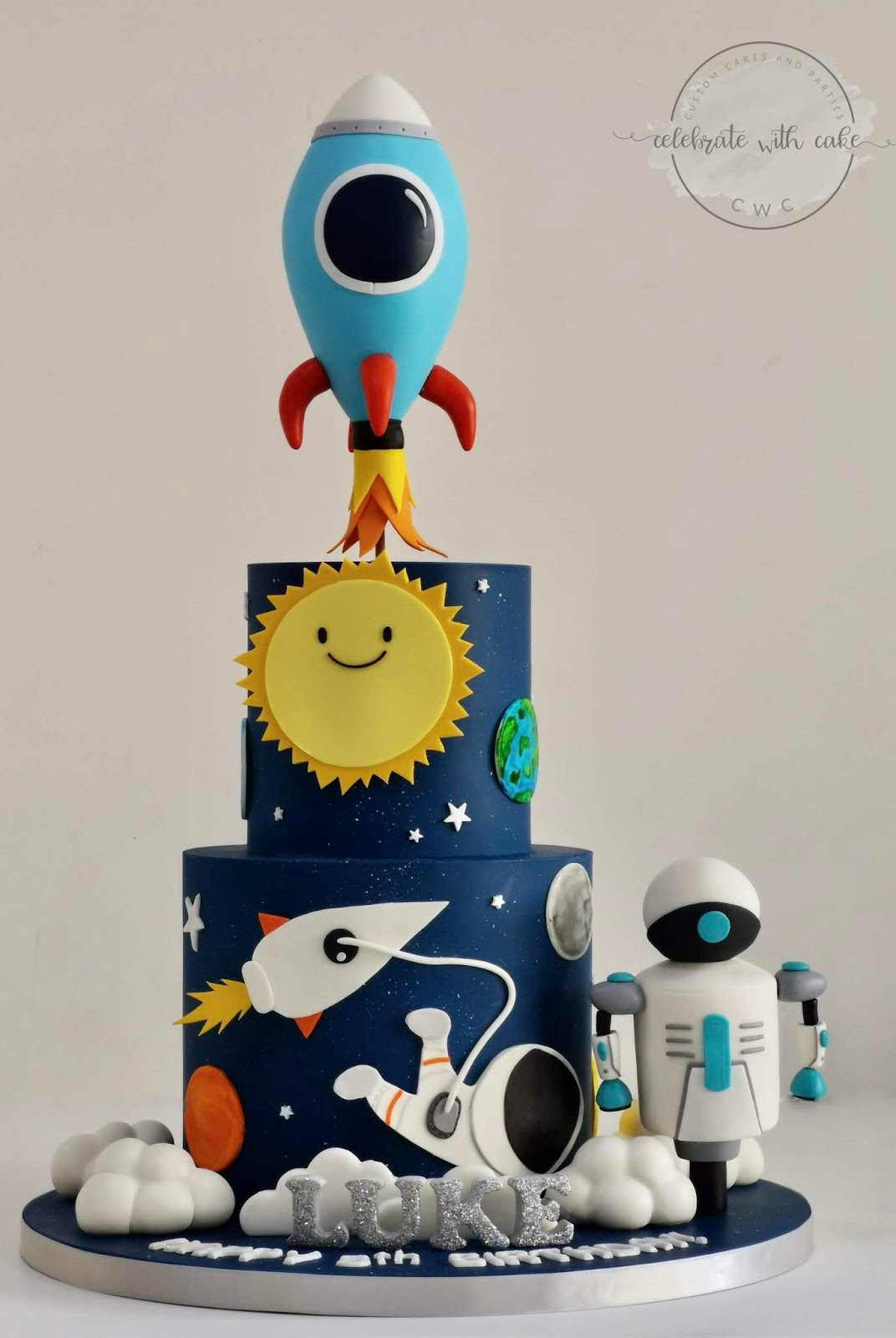 Celebrate with Cake!: Rocket and Robot in Space 2 tier Cake
