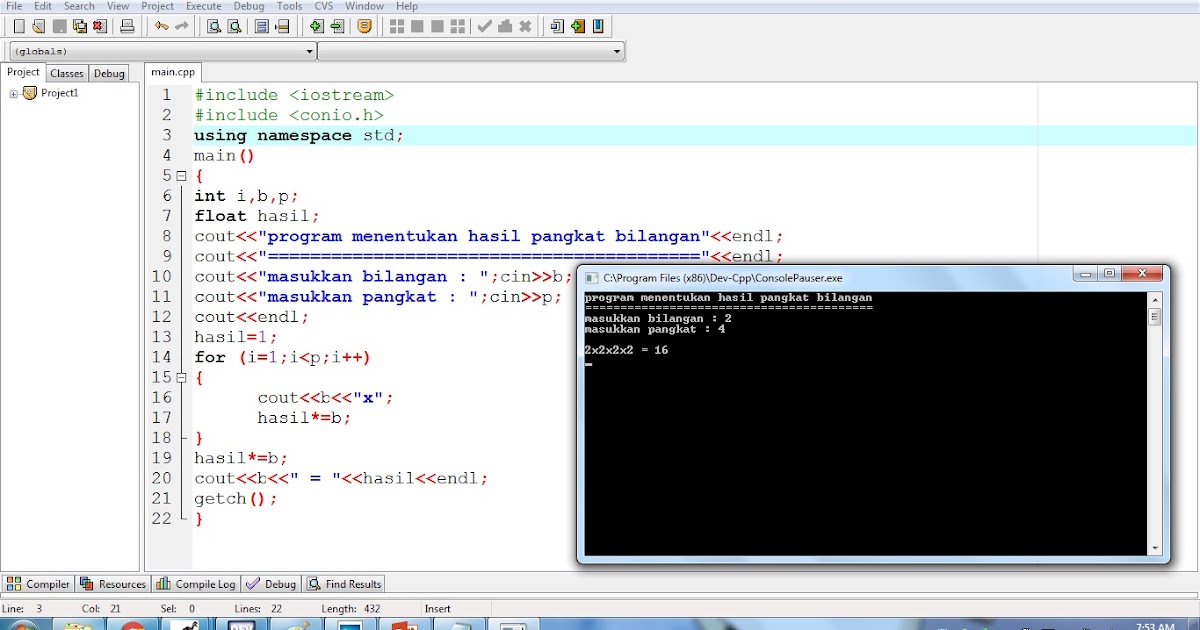 Program menghitung bilangan berpangkat c++