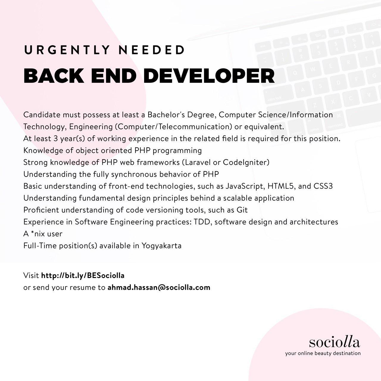 Loker Backend Developer di Sociolla - Info Lowongan Kerja Indonesia