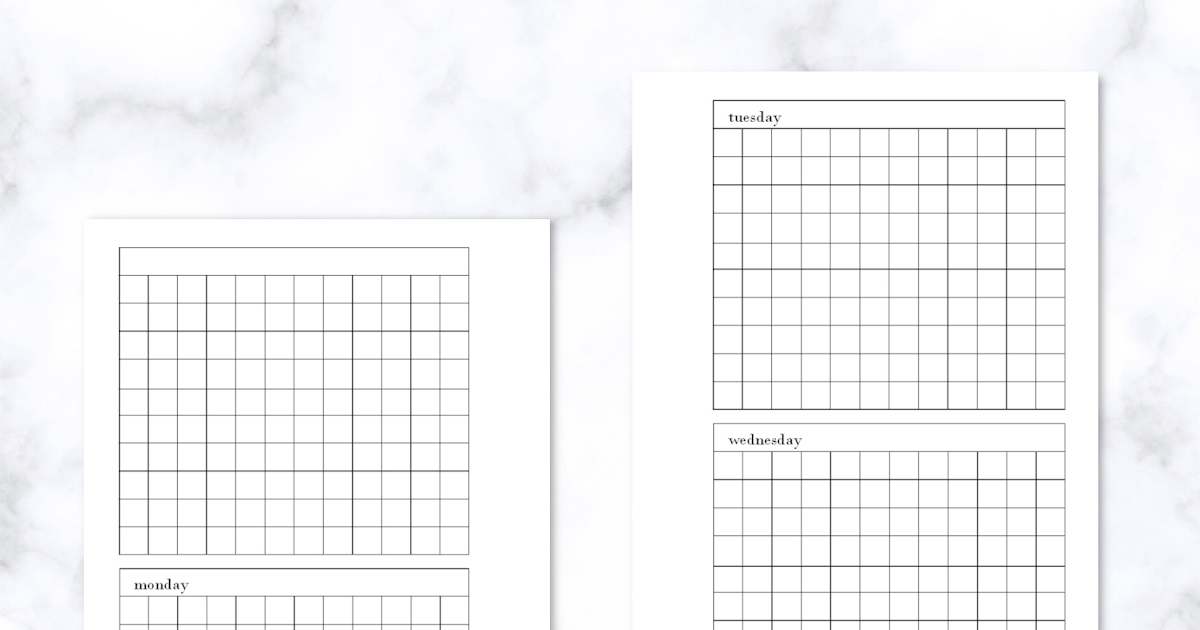 Pocket Rings: Week on 4 Pages - Horizontal - Grid - Planner Printables