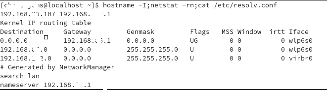 Linux get IP and Gateway and DNS subnet from CLI