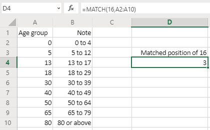 Excel - MATCH function