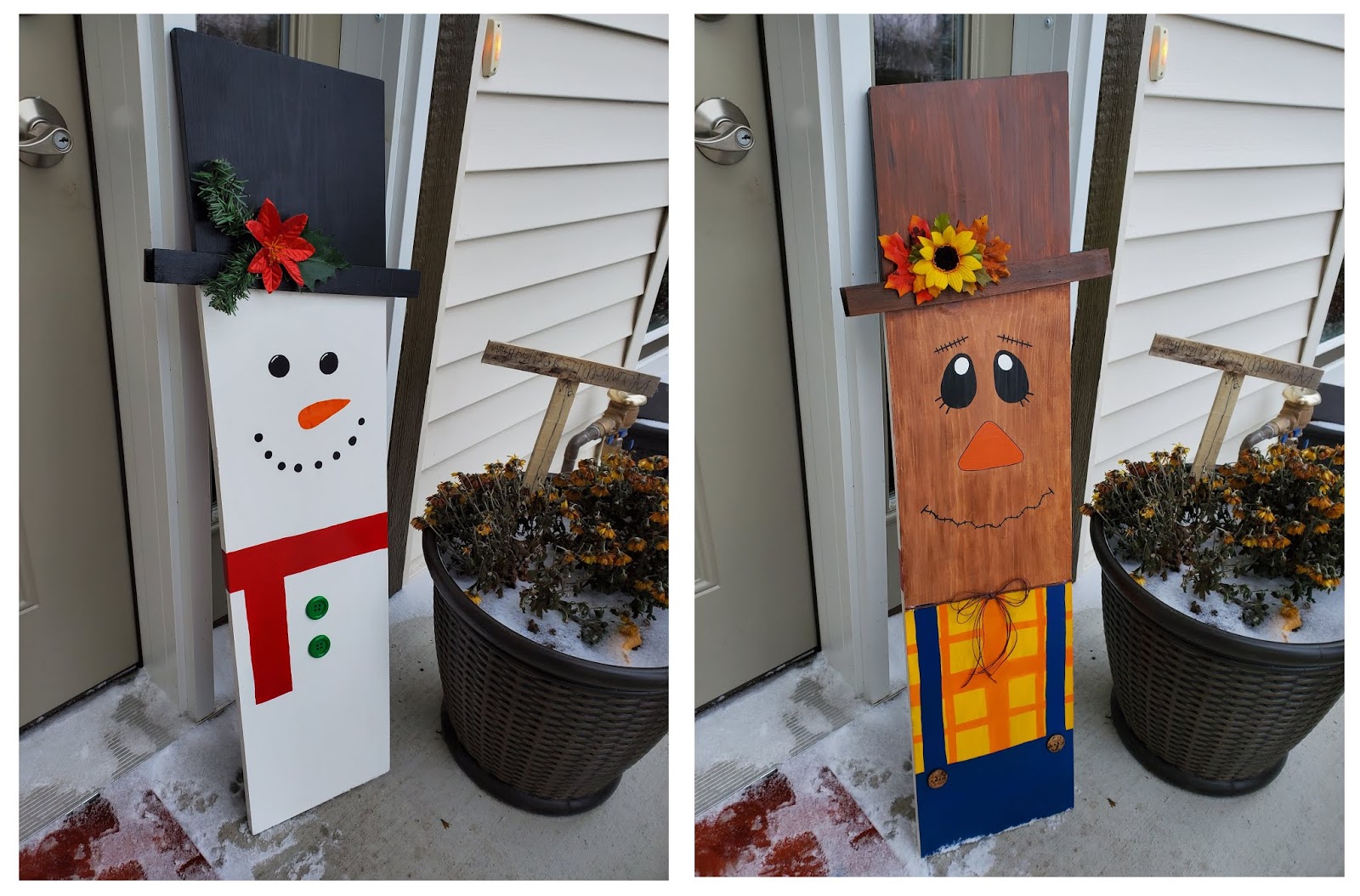 Once Daily DIY: Scarecrow and Snowman Double Sided Porch Decor