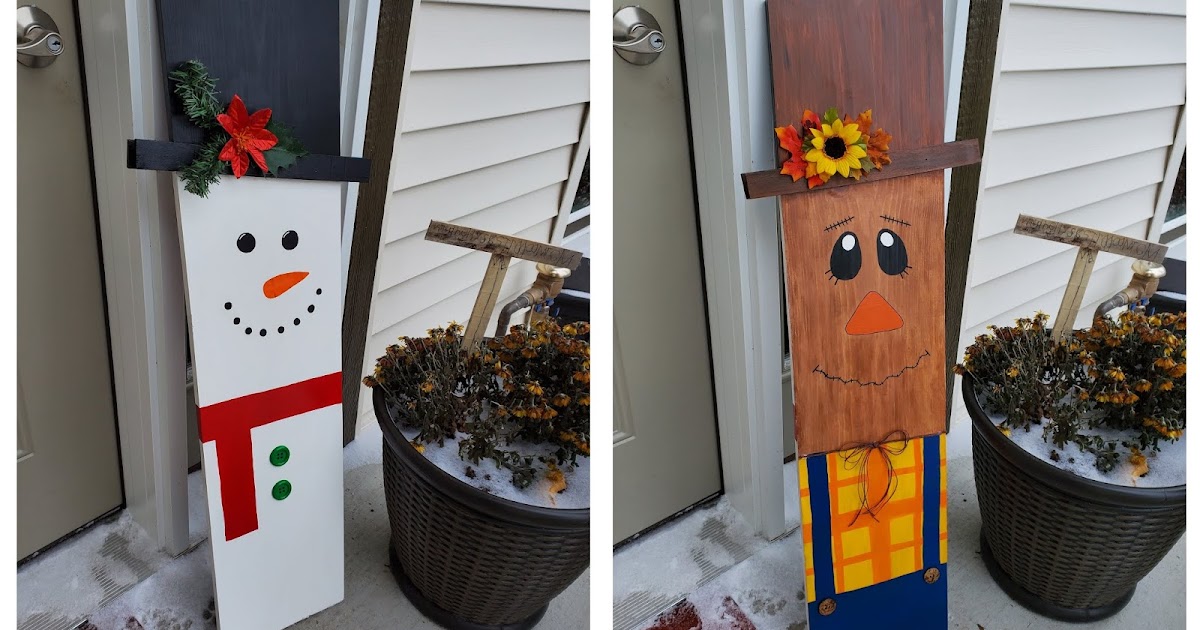 Once Daily DIY: Scarecrow and Snowman Double Sided Porch Decor