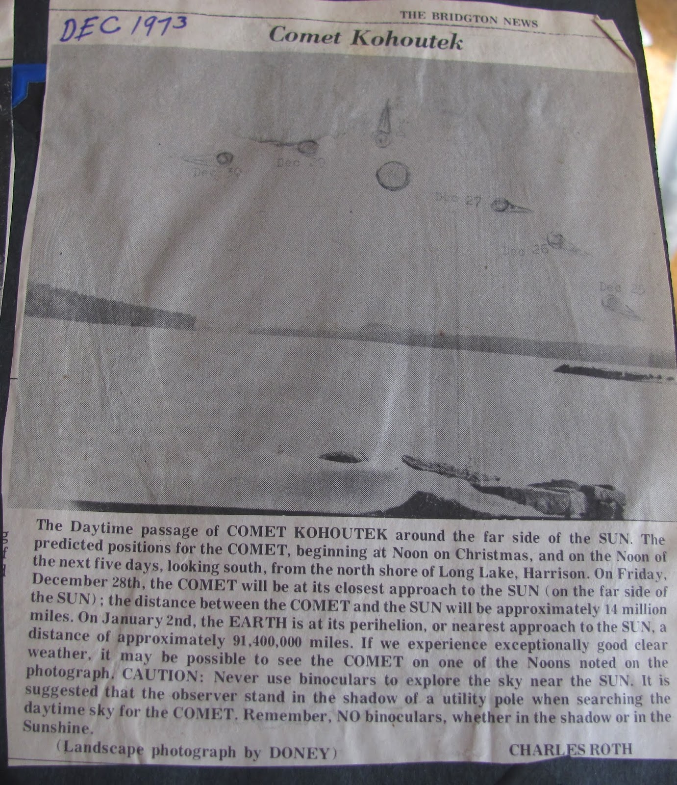 Nanny's Diaries: December 10 - 13, 1973 Comet Kohoutek