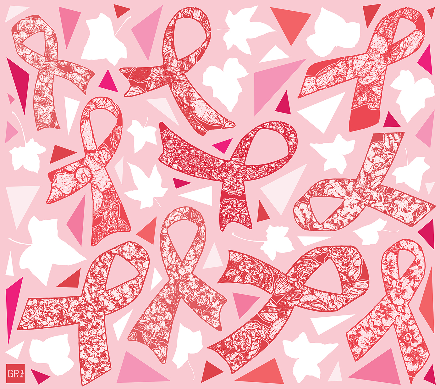 지알원 / GR1: 10 pink ribbons with flowers