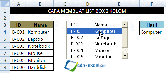 Cara Membuat List Box 2 Kolom Dalam Excel - ADH-EXCEL.COM Tutorial
