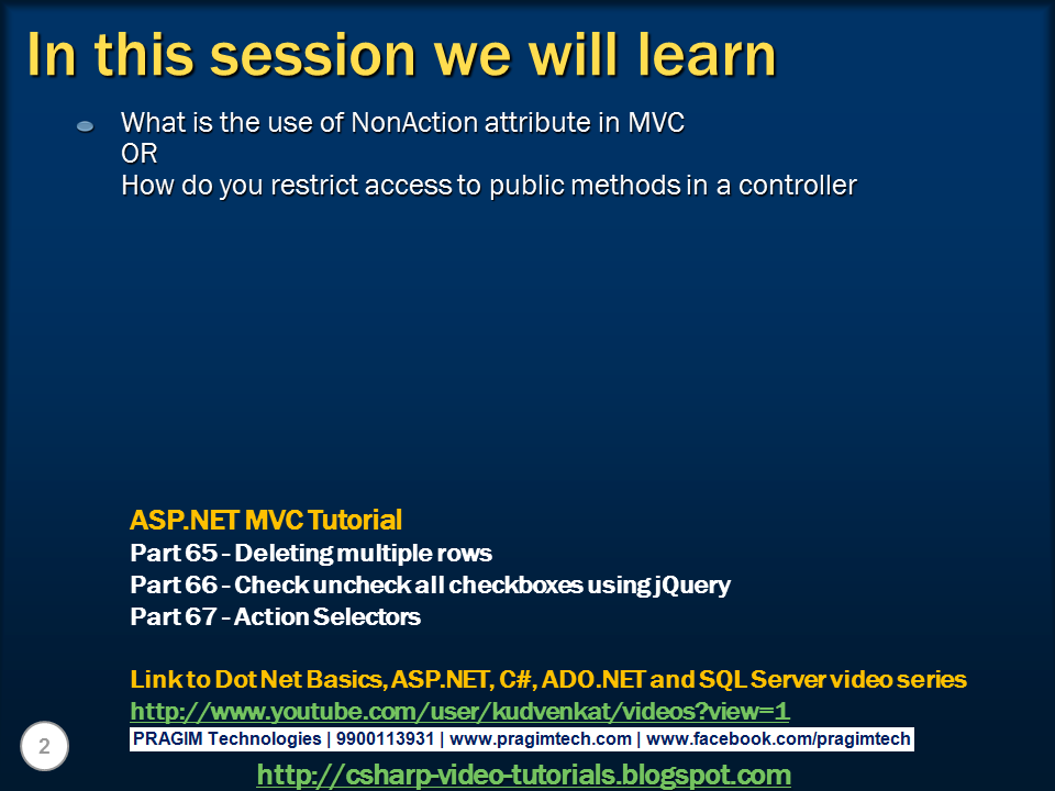 Sql Server Net And C Video Tutorial Part 68 Nonaction Attribute In Mvc