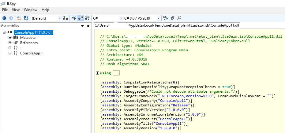 Eren Ersönmez: ILSpy - Decompiling .Net Core self-contained single file exe