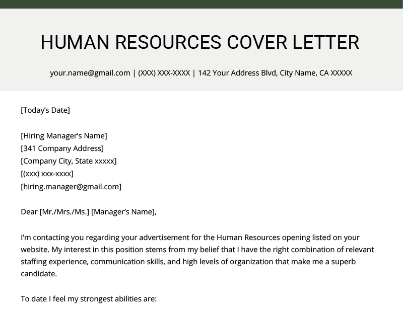 Human Resource Cover Letter Examples 2018 ~ Resume Letter