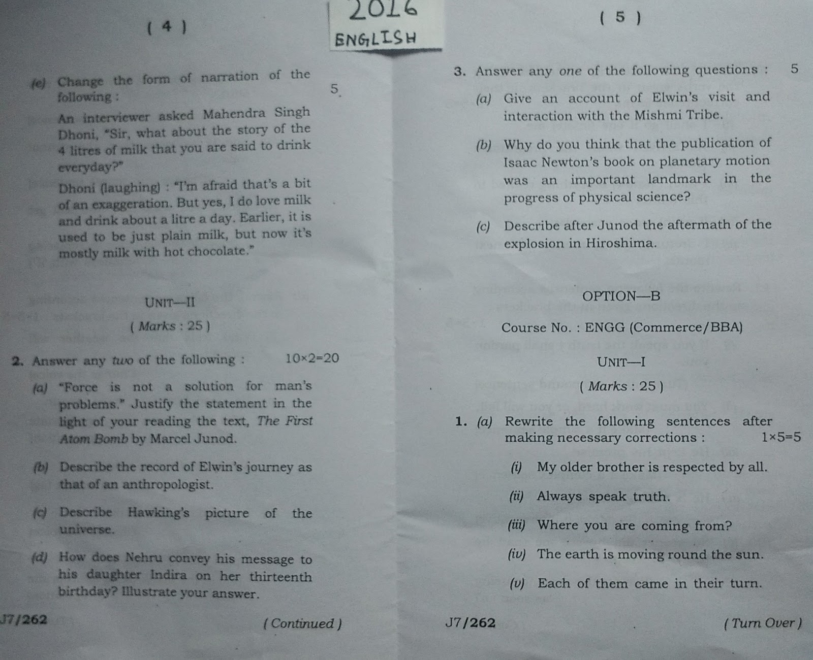 2016 1st semester General English(Pass) Questions(AssamUniversity ...