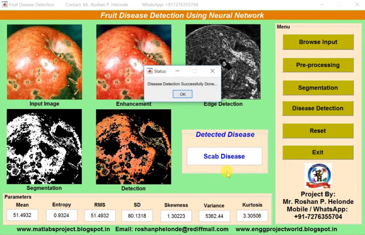Matlab Project On Fruit Disease Detection Using Neural Network Image Processing Project Source