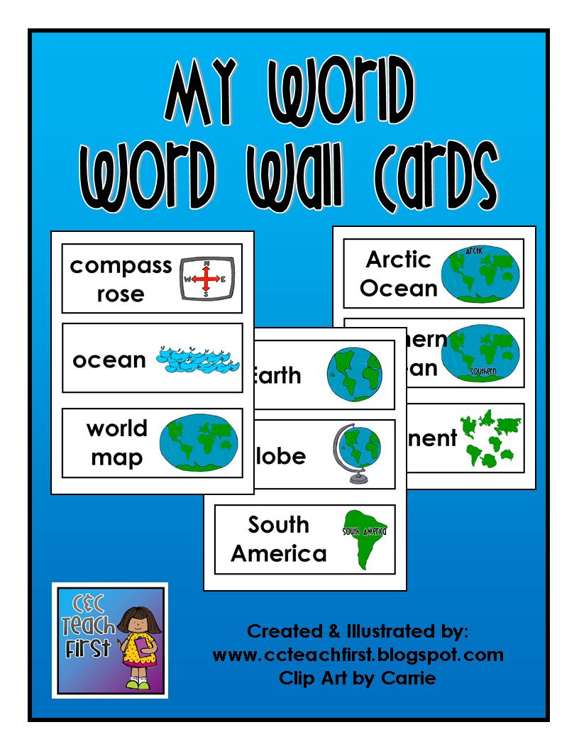 Clip Art by Carrie Teaching First: MY WORLD Word Wall cards