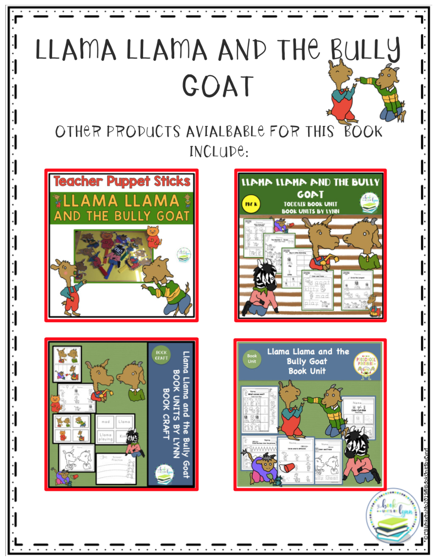 LLAMA LLAMA AND THE BULLY GOAT SEQUENCING CRAFT ~ Book Units by Lynn