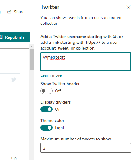 Utilize the out of the box web parts and add social media feeds on ...