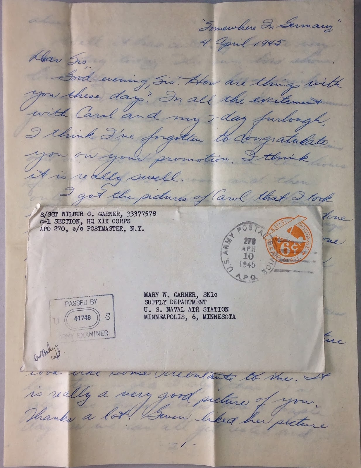 Dear Mary: Letters from "The War": Letter #76 from Wilbur C Garner 4 ...