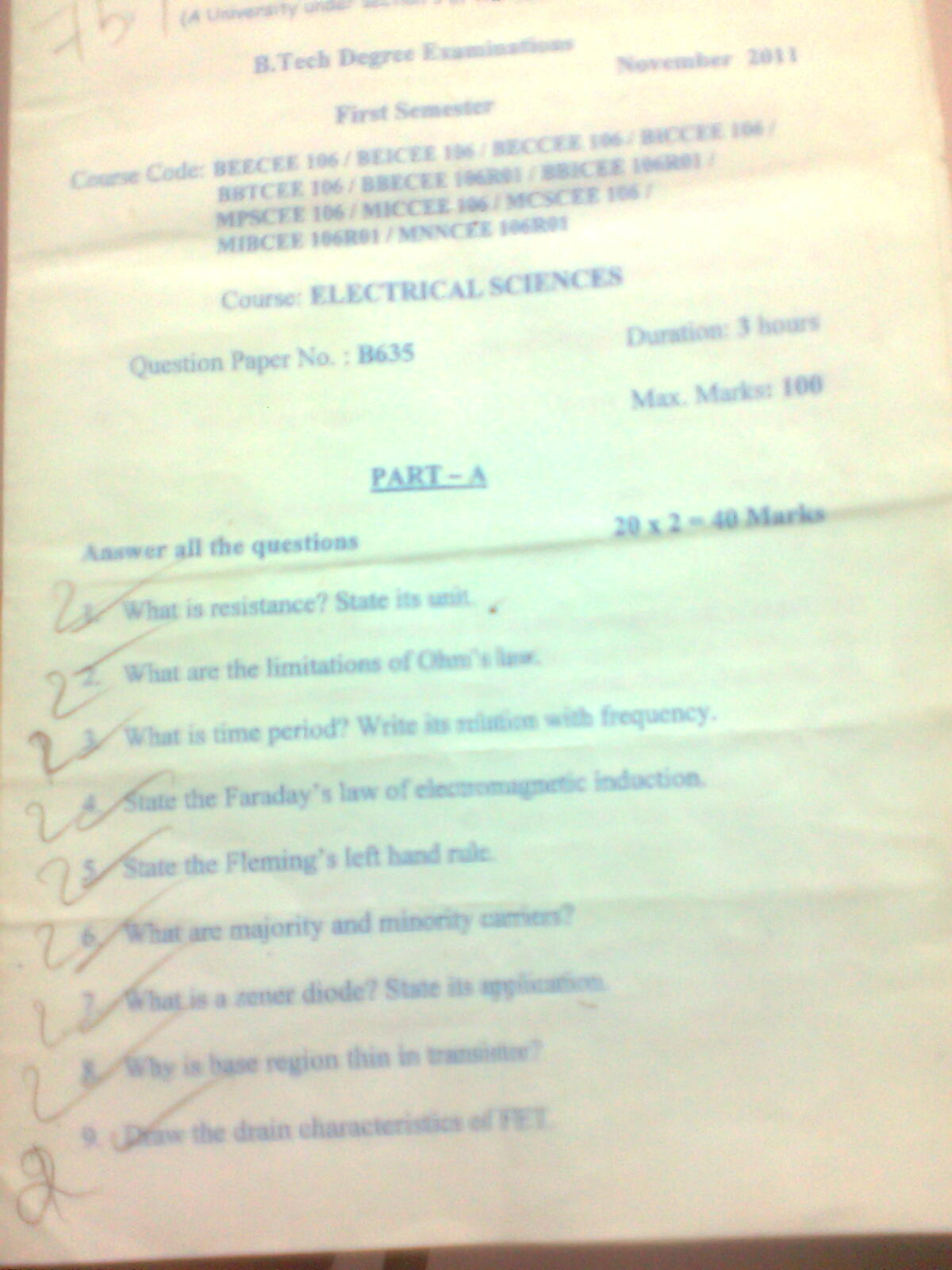 Electrical Science Question Paper..