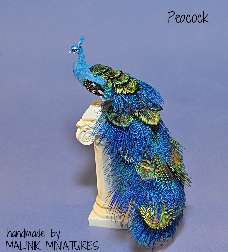MALINIKminiatures: Dollhouse Miniature Realistic Peacock OOAK bird ...