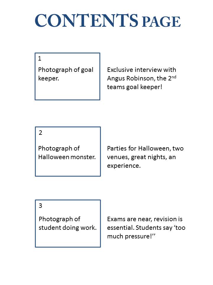 AS Media Studies Foundation Portfolio: CONTENTS PAGE - 'OVERLOOKED'