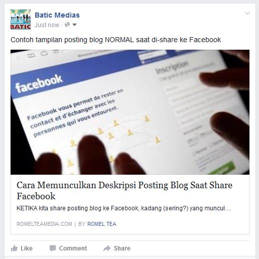 Cara Memunculkan Deskripsi Posting Blog Saat Share Facebook | Romeltea ...