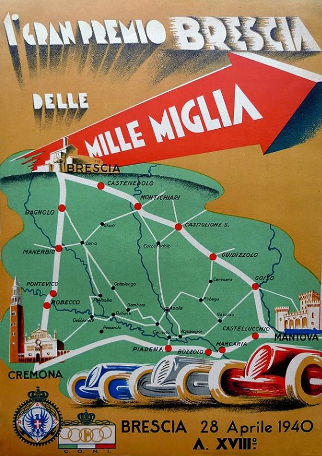transpress nz: Brescia Mille Miglia poster, Italy, 1940