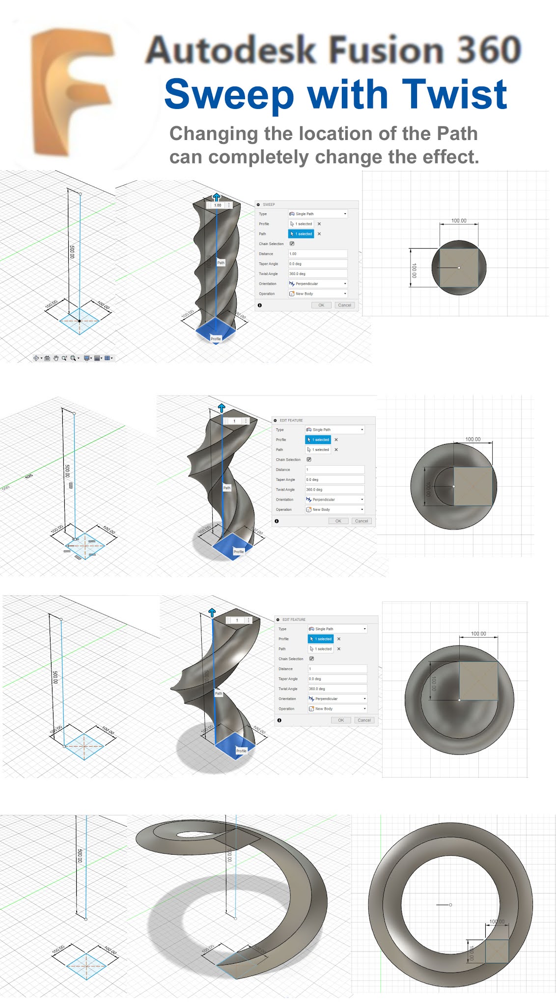 Tango Of The Geeks Sweep Command Twisting And Path Placement In Fusion 360