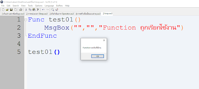 การสร้างและใช้งานฟังก์ชั่น Function ชุดคำสั่งสำหรับเรียกใช้งานโดยเฉพาะ Autoit