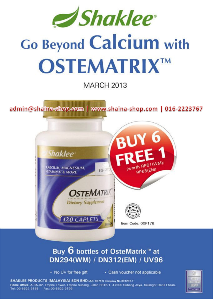 shaina health shop: SHAKLEE MARCH 2013 PROMOTION: BUY 6 FREE 1 OSTEMATRIX