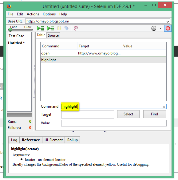 Selenium By Arun Highlight Command In Selenium Ide For Highlighting Elements