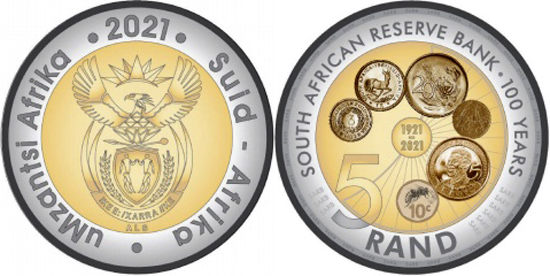 World Coin News: South Africa 5 rand 2021 - Centenary of the Reserve Bank