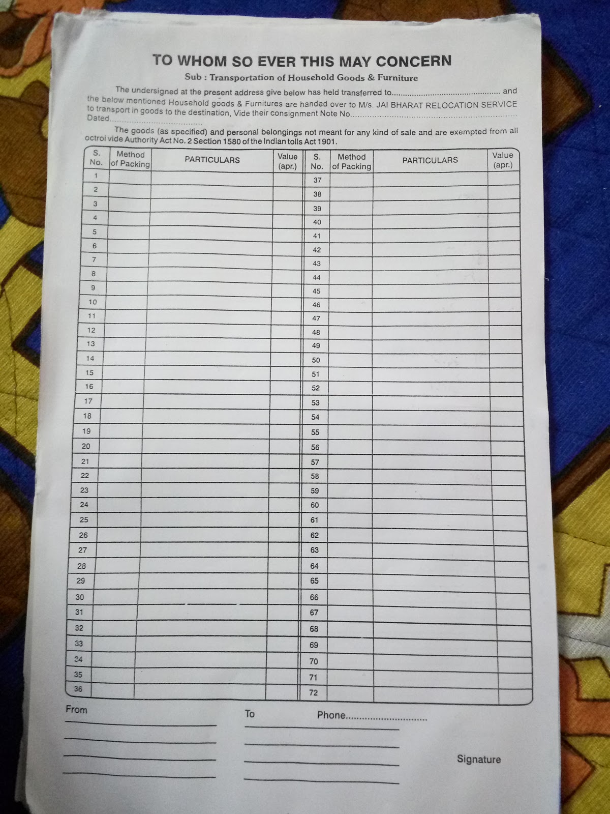 bill for claim packers and movers/relocation/cargo movers: want you ...