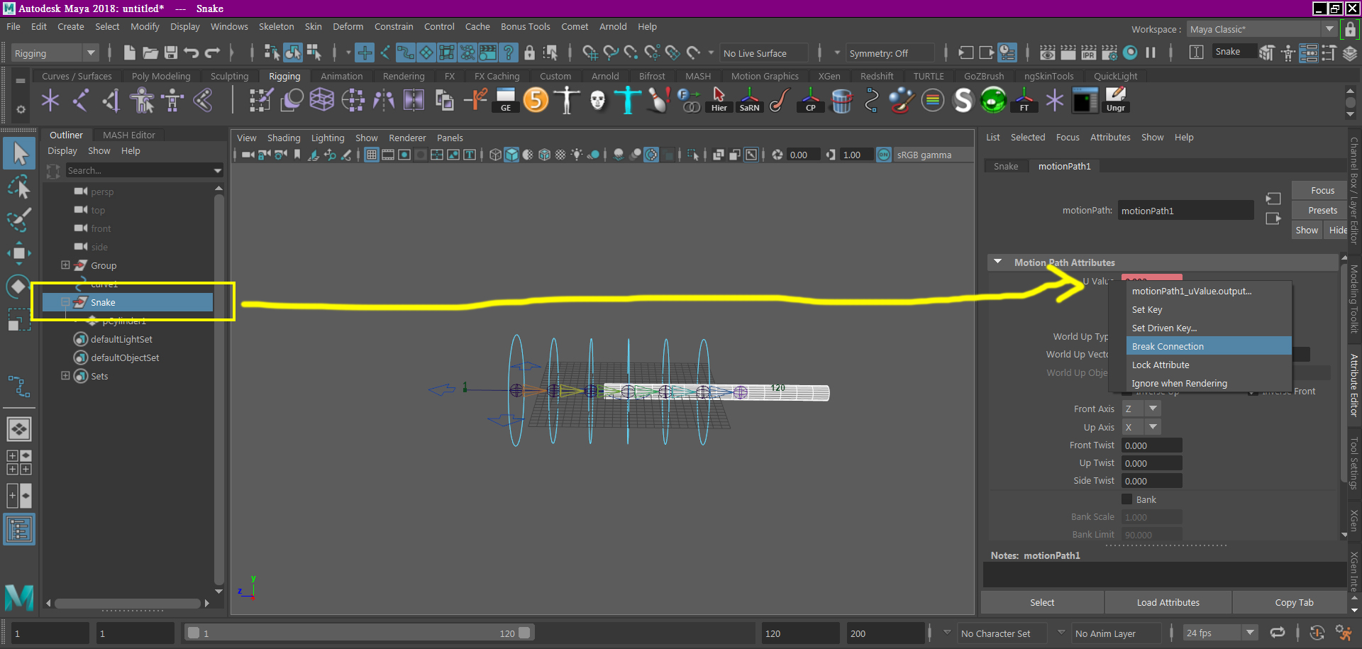MAYA Adnvanced Skeleton 結合 motion path