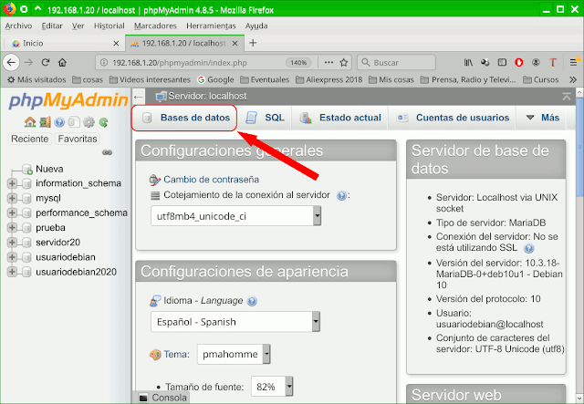 UsuarioDebian: Crear y Borrar bases de datos en phpMyAdmin