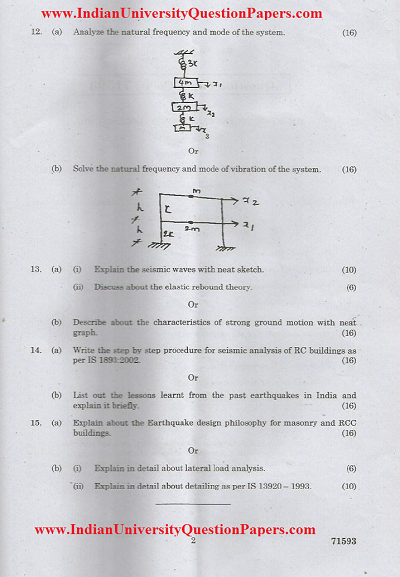 CE6701 Structural Dynamics and Earthquake April May 2017 Question Paper ...