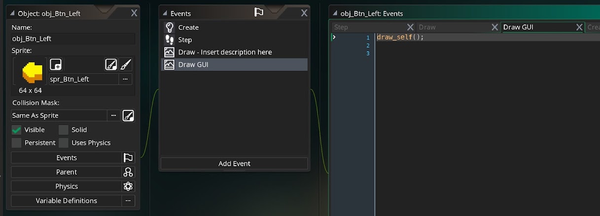 GameMakerStudio 2: GUI Layer and multi-touch: Create 3 buttons (left ...