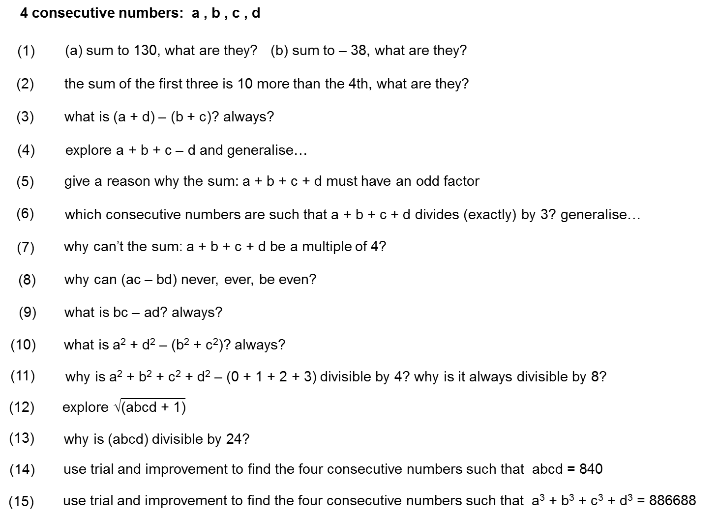 MEDIAN Don Steward mathematics teaching: 4 consecutive numbers