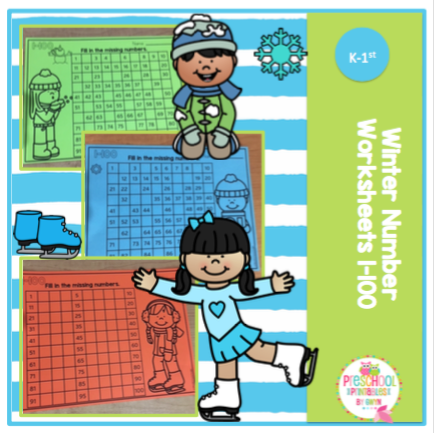 Winter Number Worksheets 1-100 Fill in Missing Numbers ~ Preschool ...