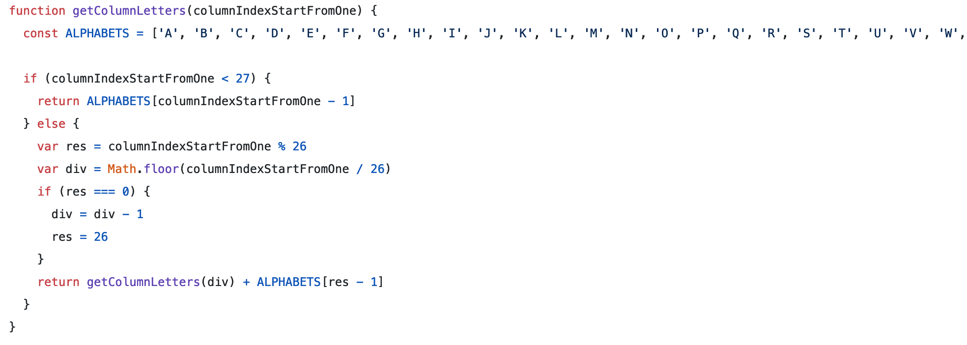 How to convert column index into letters with Google Apps Script