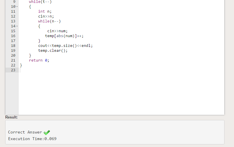 Geeksforgeeks Solution For " Distinct absolute array elements